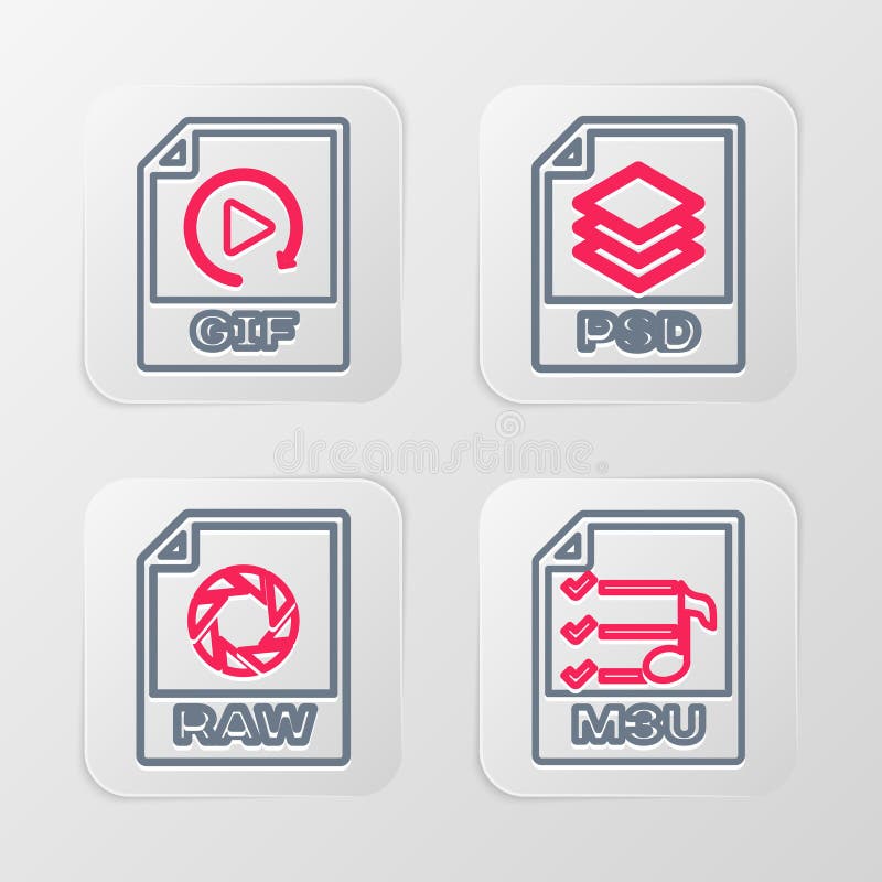 Set Line M3U File Document, RAW, PSD and GIF Icon. Vector Stock ... Set Line M3U File Document, RAW, PSD and GIF Icon. Vector Stock ...