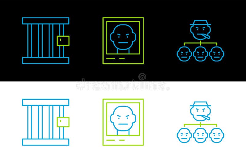 Set Line Mafia, Prison Window and Wanted Poster Icon. Vector Stock ...