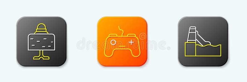 Set Line Magic Ball on Table, Gamepad and Water Slide Icon. Vector ...