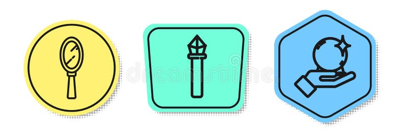 Set Line Magic Hand Mirror, Magic Staff and Magic Ball on Hand. Colored ...