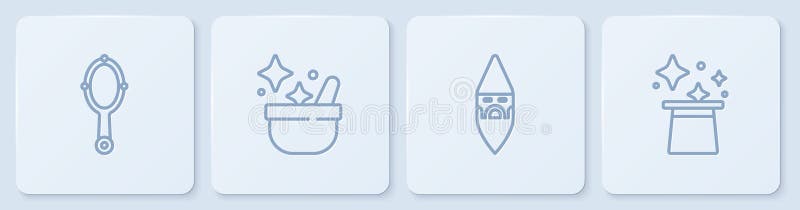 Set Line Magic Hand Mirror, Wizard Warlock, Witch Cauldron and Hat ...