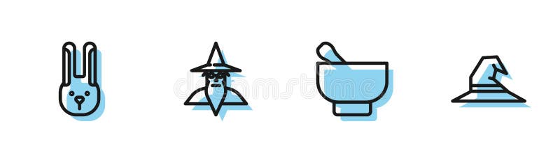 Set Line Magic Mortar and Pestle, Rabbit with Ears, Wizard Warlock and ...