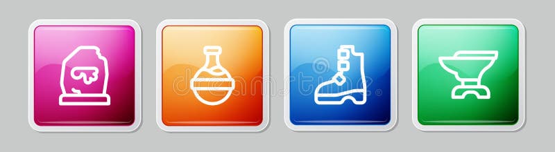 Set Line Magic Rune, Bottle with Potion, Ancient Viking Boots and Anvil ...