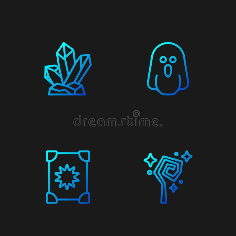 Set Line Magic Staff, Ancient Magic Book, Stone and Ghost. Gradient ...