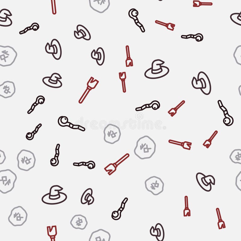 Set Line Magic Staff, Witch Hat, Runes and Witches Broom on Seamless ...