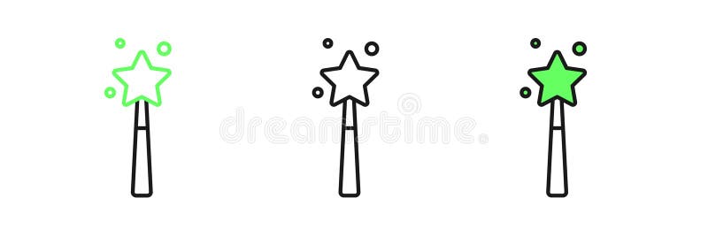Set Line Magic Wand Icon Isolated on White Background. Star Shape Magic ...