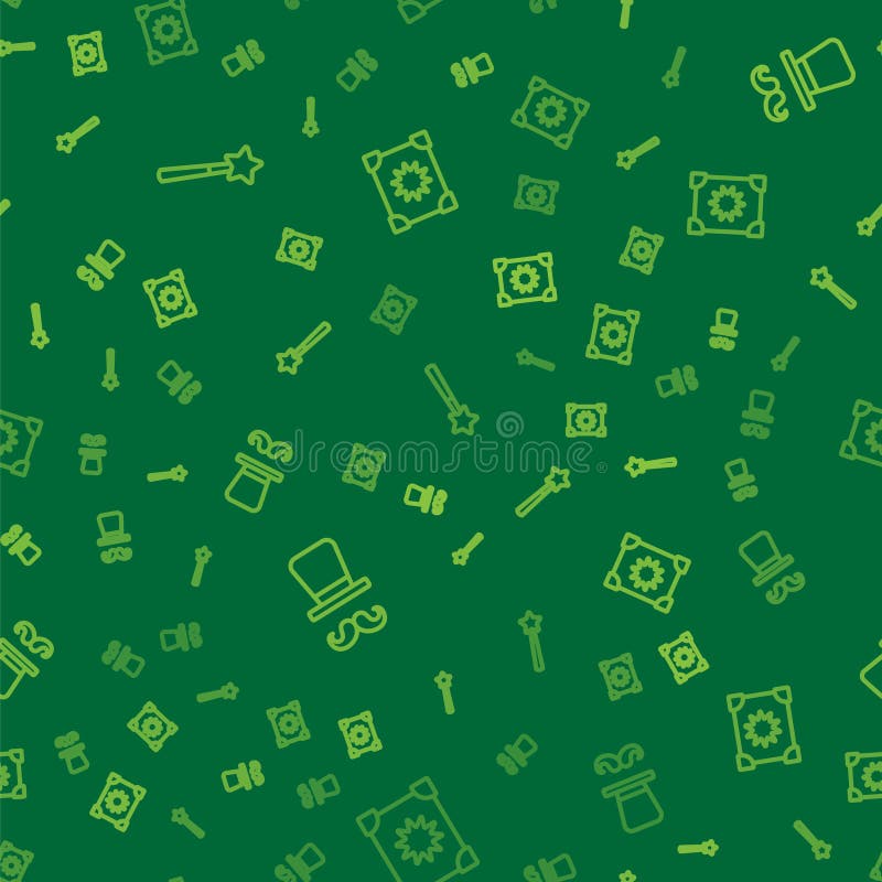 Set Line Magic Wand, Magician and Ancient Magic Book on Seamless ...