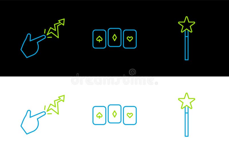 Set Line Magic Wand, Spell and Playing Cards Icon. Vector Stock Vector ...