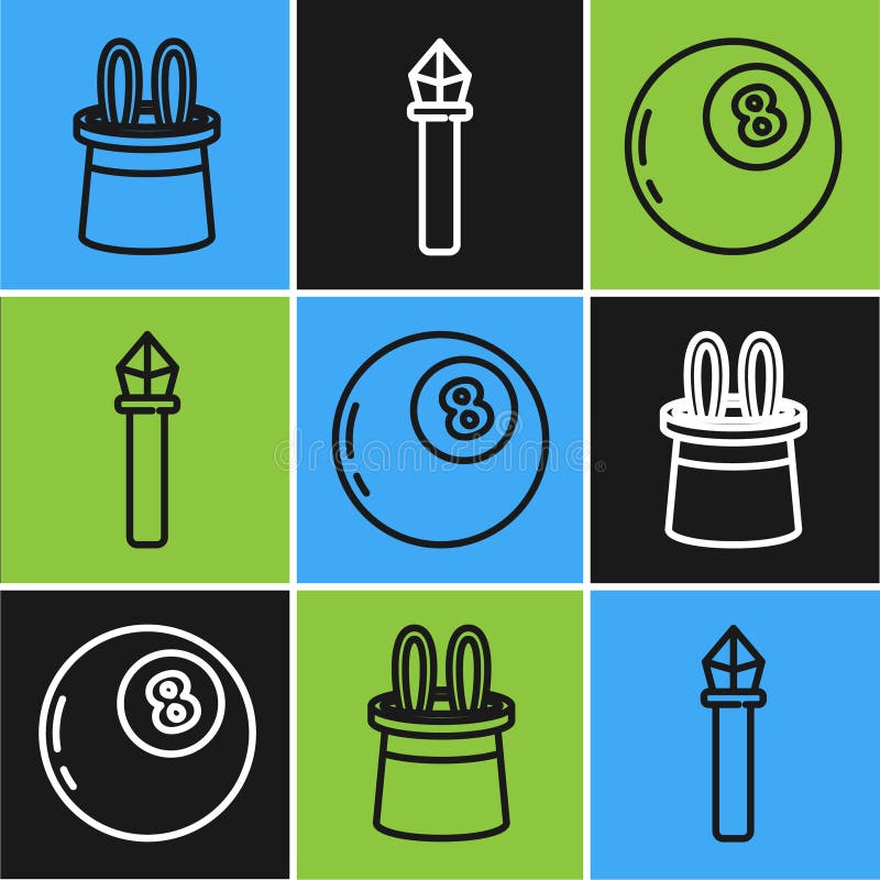 Set Line Magician Hat and Rabbit Ears, Magic Ball of Predictions and ...