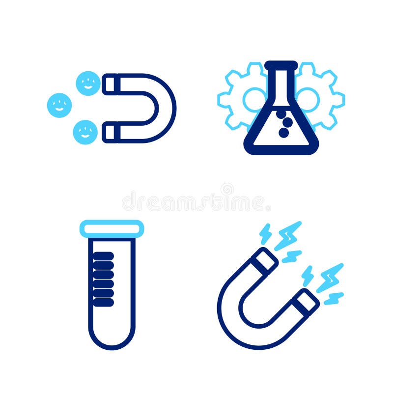 Set Line Magnet with Lightning, Test Tube or Flask, Bioengineering and ...