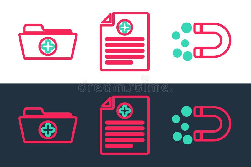 Set Line Magnet with Money, Health Record Folder and Clinical Icon ...