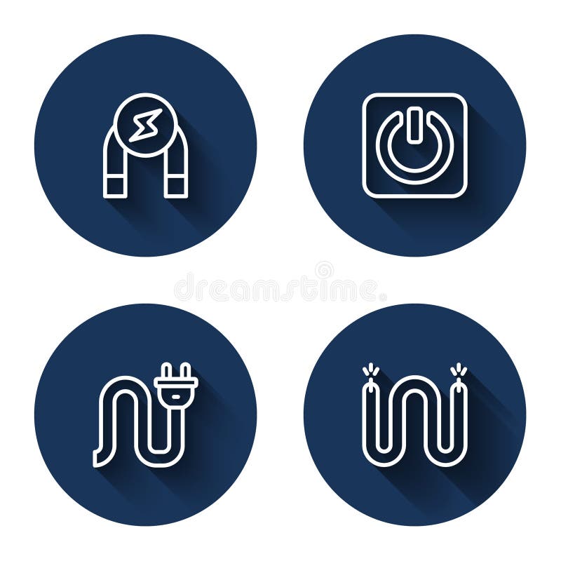 Set Line Magnet, Power Button, Electric Plug and Cable with Long Shadow ...