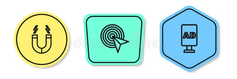 Set Line Magnet, Target and Advertising. Colored Shapes Stock Vector ...