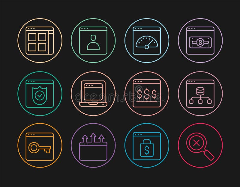Set Line Magnifying Glass and Delete, Server, Data, Digital Speed Meter ...
