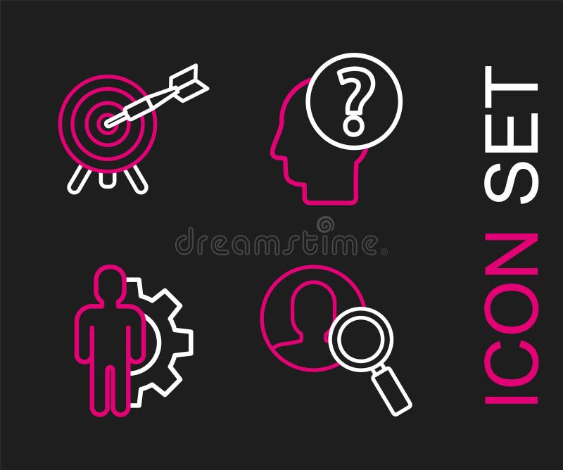 Set Line Magnifying Glass for Search a People, Human with Gear Inside ...