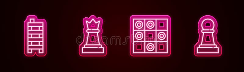 Set Line Mahjong Pieces, Chess, Board Game of Checkers and . Glowing ...