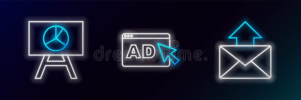Set Line Mail and E-mail, Board with Graph Chart and Advertising Icon ...