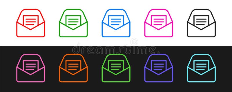 Set Line Mail and E-mail Icon Isolated on Black and White Background ...