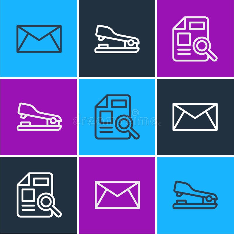 Set Line Mail and E-mail, Document with Graph Chart and Stapler Icon ... Set Line Mail and E-mail, Document with Graph Chart and Stapler Icon ...