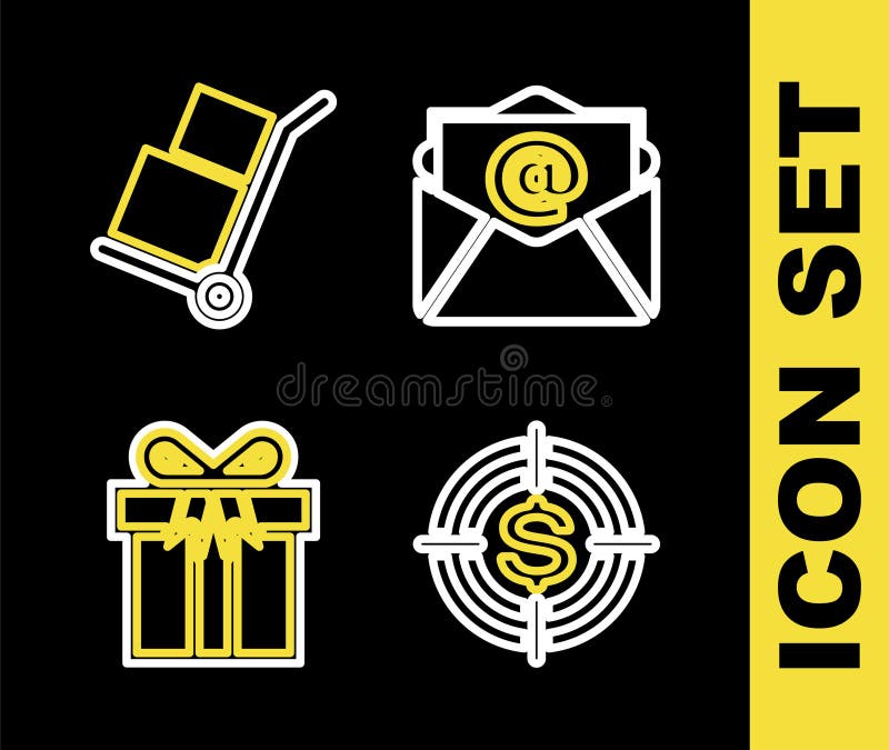 Set Line Mail and E-mail, Target with Dollar, Gift Box and Hand Truck ...