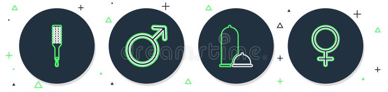 Set Line Male Gender Symbol Condoms Safe Sex Spanking Paddle And