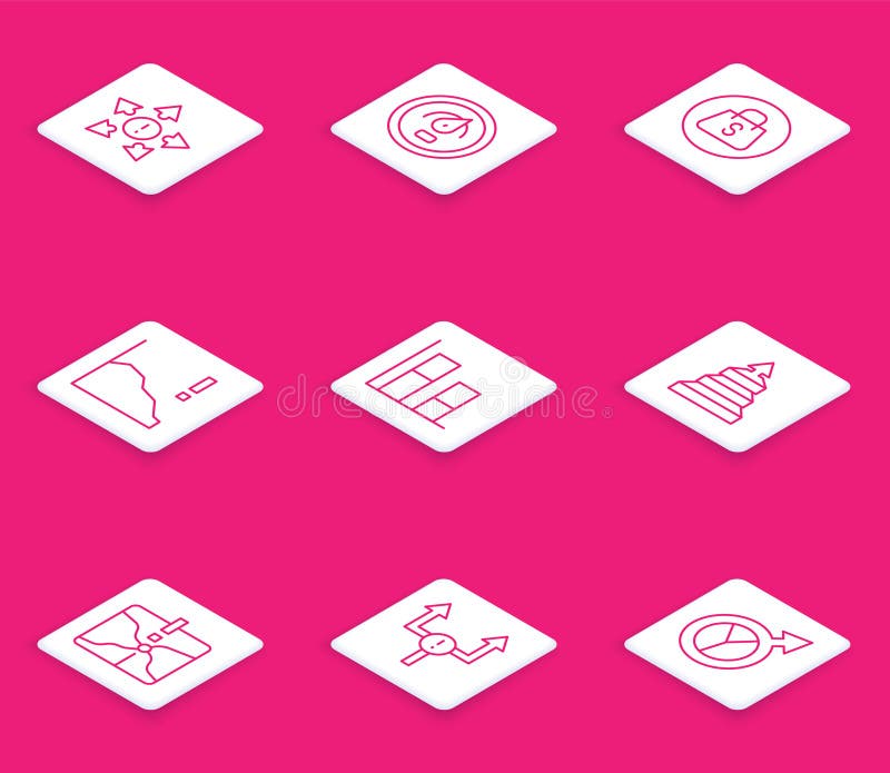 Set Line Many Ways Directional Arrow, Digital Speed Meter, Shopping Bag ...