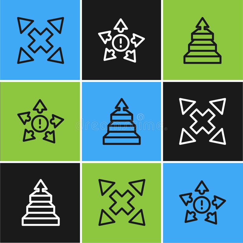Set Line Many Ways Directional Arrow, Pyramid Chart Infographics and Icon. Vector Stock ...