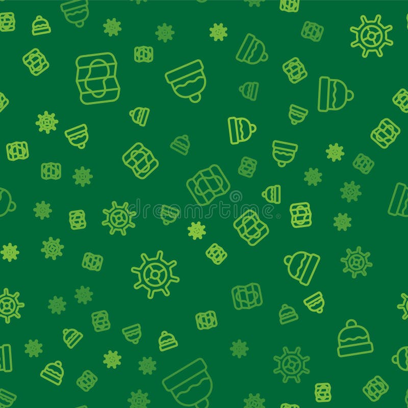 Set Line Map of Iceland, Ship Steering Wheel and Beanie Hat on Seamless ...