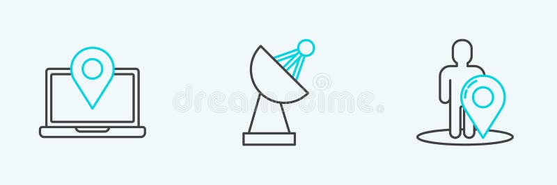 Set Line Map Marker with a Silhouette of a Person, Laptop Location and ... Set Line Map Marker with a Silhouette of a Person, Laptop Location and ...