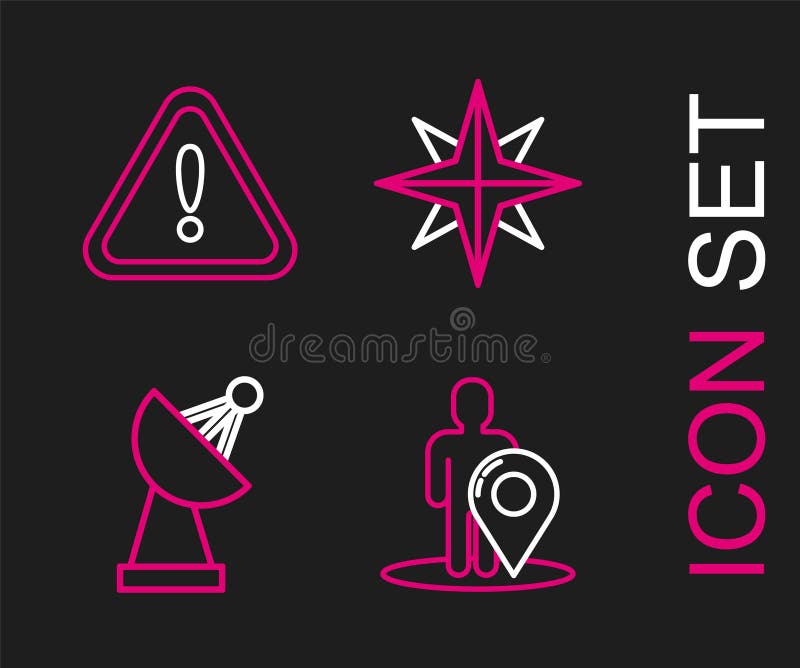 Set Line Map Marker with a Silhouette of a Person, Radar, Wind Rose and ...