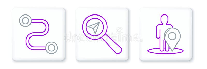 Set Line Map Marker with a Silhouette of a Person, Route Location and ...