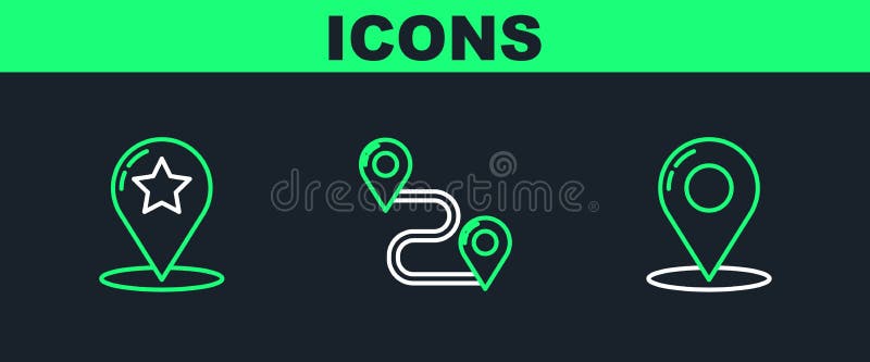 Set Line Map Pin, Pointer with Star and Route Location Icon. Vector Stock Vector - Illustration ...