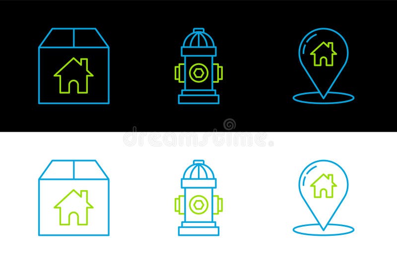 Set Line Map Pointer with House, Cardboard Box and Fire Hydrant Icon ... Set Line Map Pointer with House, Cardboard Box and Fire Hydrant Icon ...