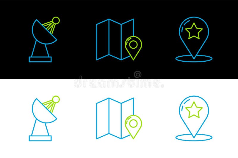 Set Line Map Pointer with Star, Radar and Folded Map Location Marker ... Set Line Map Pointer with Star, Radar and Folded Map Location Marker ...