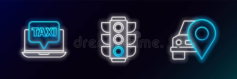 Set Line Map Pointer with Taxi, Laptop Call Service and Traffic Light ...