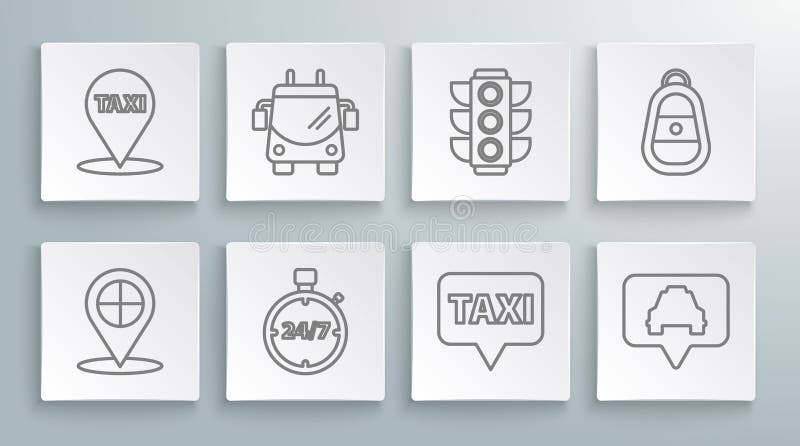 Set Line Map Pointer with Taxi, Trolleybus, Stopwatch 24 Hours, Traffic ...