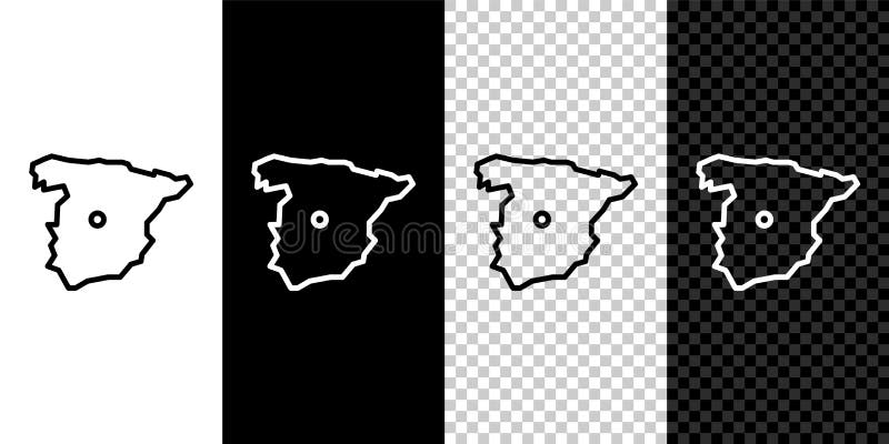 Set Line Map of Spain Icon Isolated on Black and White Background ...