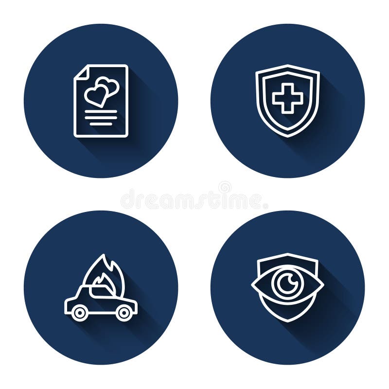 Set Line Marriage Contract, Life Insurance with Shield, Burning Car and ...