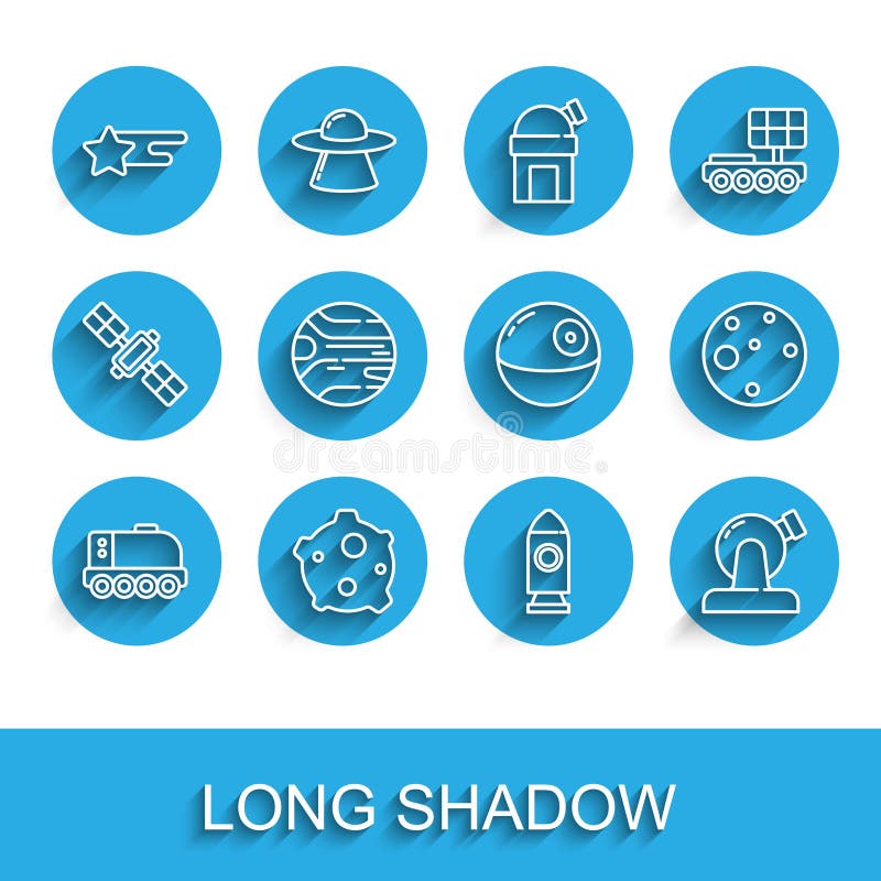 Set Line Mars Rover, Asteroid, Falling Star, Rocket Ship, Astronomical ...