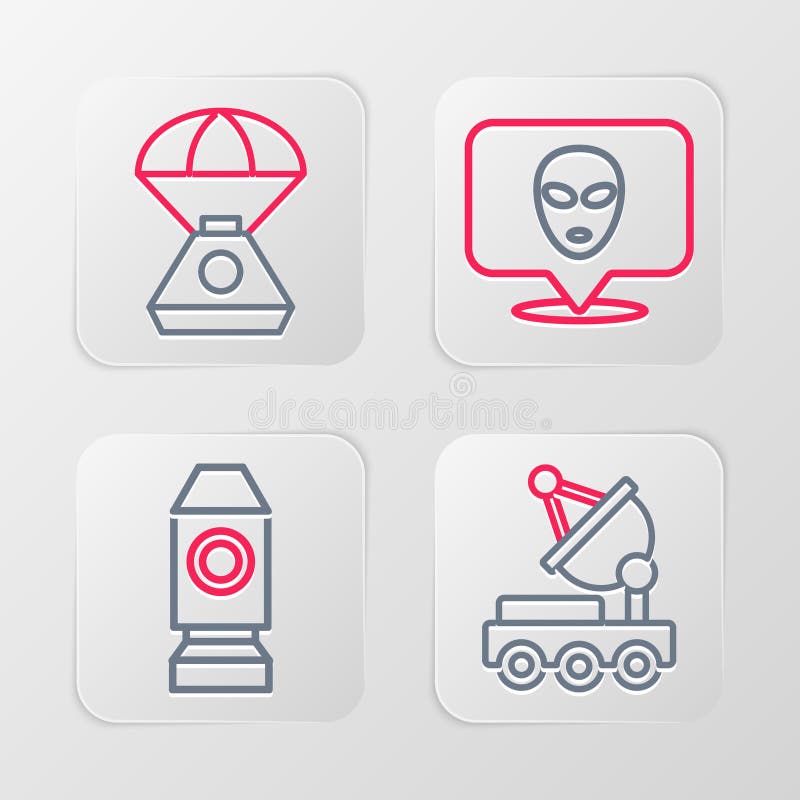 Set Line Mars Rover, Rocket Ship, Alien and Space Capsule Icon. Vector ...