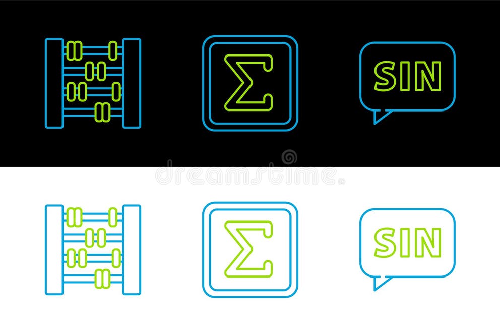 Set Line Mathematics Function Sine, Abacus and Sigma Symbol Icon ...