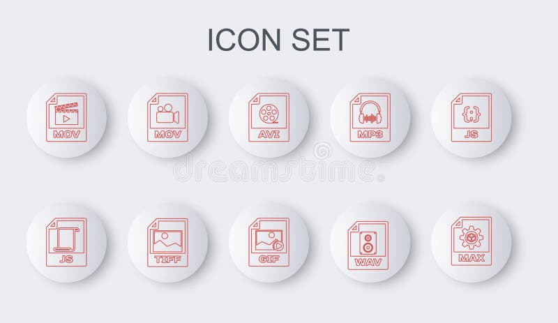 Set Line MAX File Document, JS, AVI, WAV, MOV, TIFF and GIF Icon ... Set Line MAX File Document, JS, AVI, WAV, MOV, TIFF and GIF Icon ...