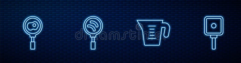 Set Line Measuring Cup, Fried Eggs on Frying Pan, Frying and . Glowing ...