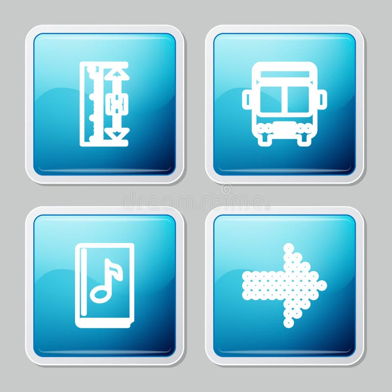 Set Line Measuring Height and Length, Bus, Audio Book and Dots Arrow ...