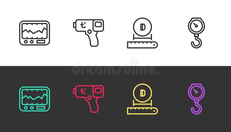 Set Line Measuring Instrument, Digital Thermometer, Diameter and Hand ...