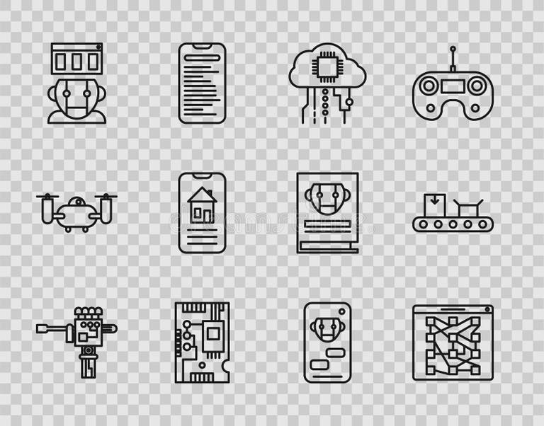 Set Line Mechanical Robot Hand and Screwdriver, Internet of Things, Electronic Computer ...