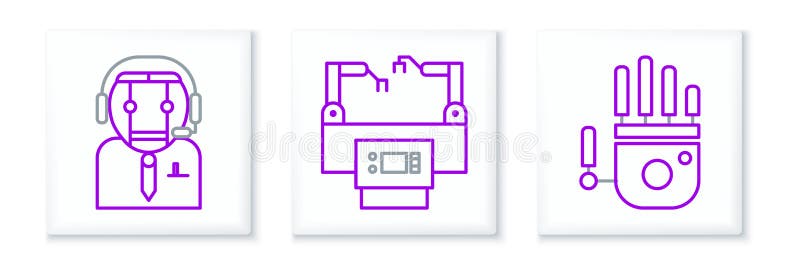Set Line Mechanical Robot Hand, Worker and Assembly Line Icon. Vector ... Set Line Mechanical Robot Hand, Worker and Assembly Line Icon. Vector ...