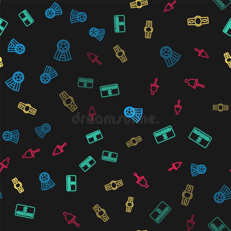 Set Line Medal, Boxing Ring Board, Belt and Ringing Bell on Seamless ...