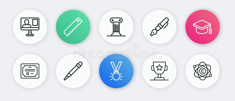 Set Line Medal, Graduation Cap, Certificate Template, Award Cup ... Set Line Medal, Graduation Cap, Certificate Template, Award Cup ...