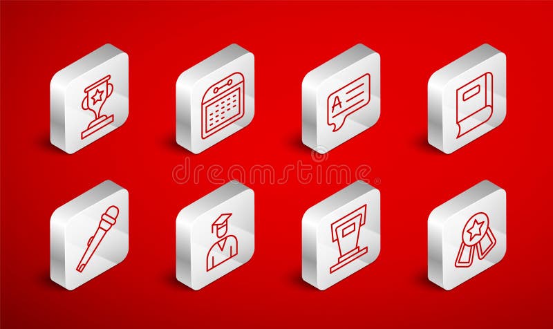 Set Line Medal with Star, Calendar, Speech Bubbles Answer, Book, Stage ... Set Line Medal with Star, Calendar, Speech Bubbles Answer, Book, Stage ...